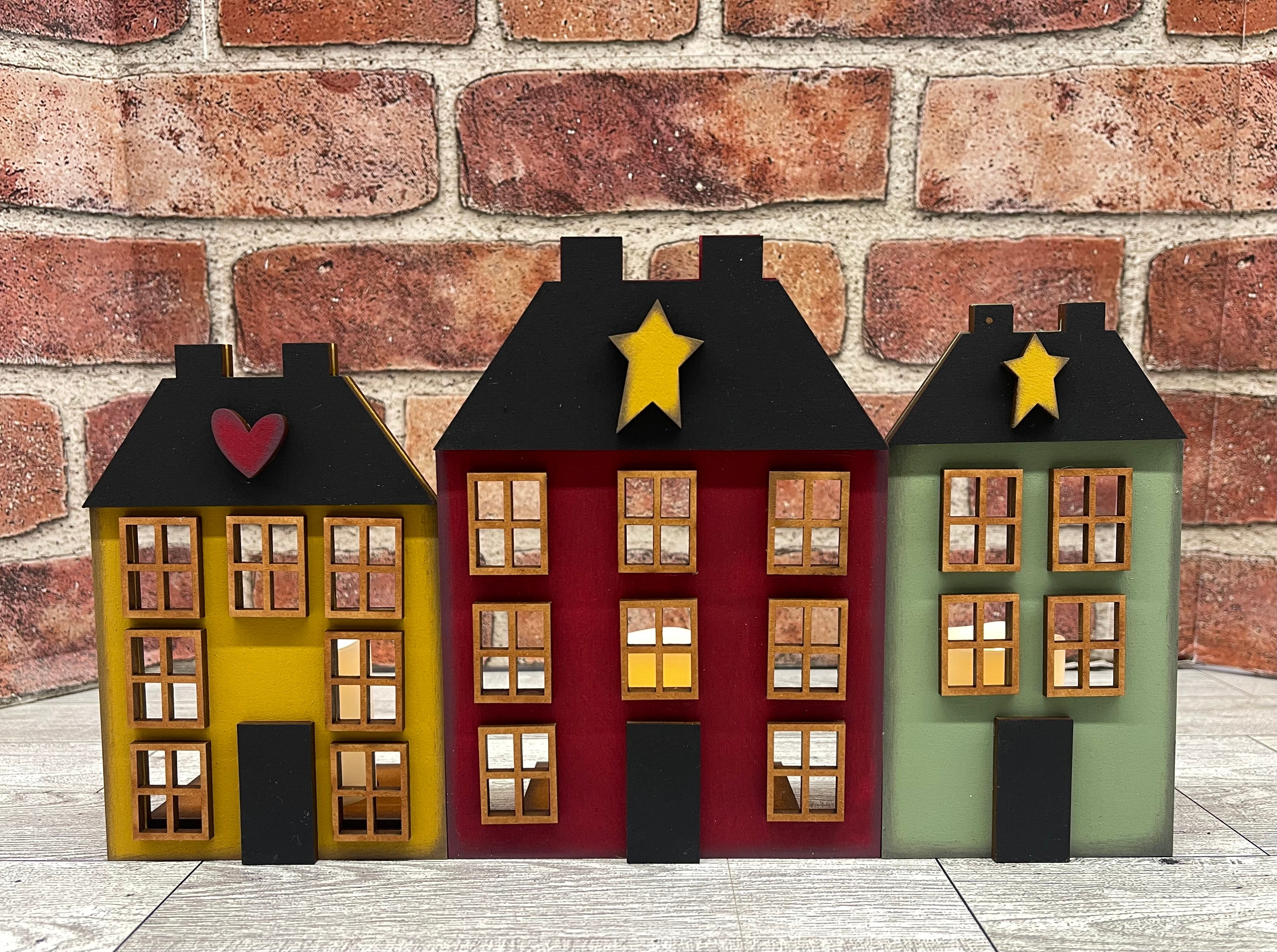 3 Salt Box Houses - Primitive Home Collection - cutouts - unpainted wo ...