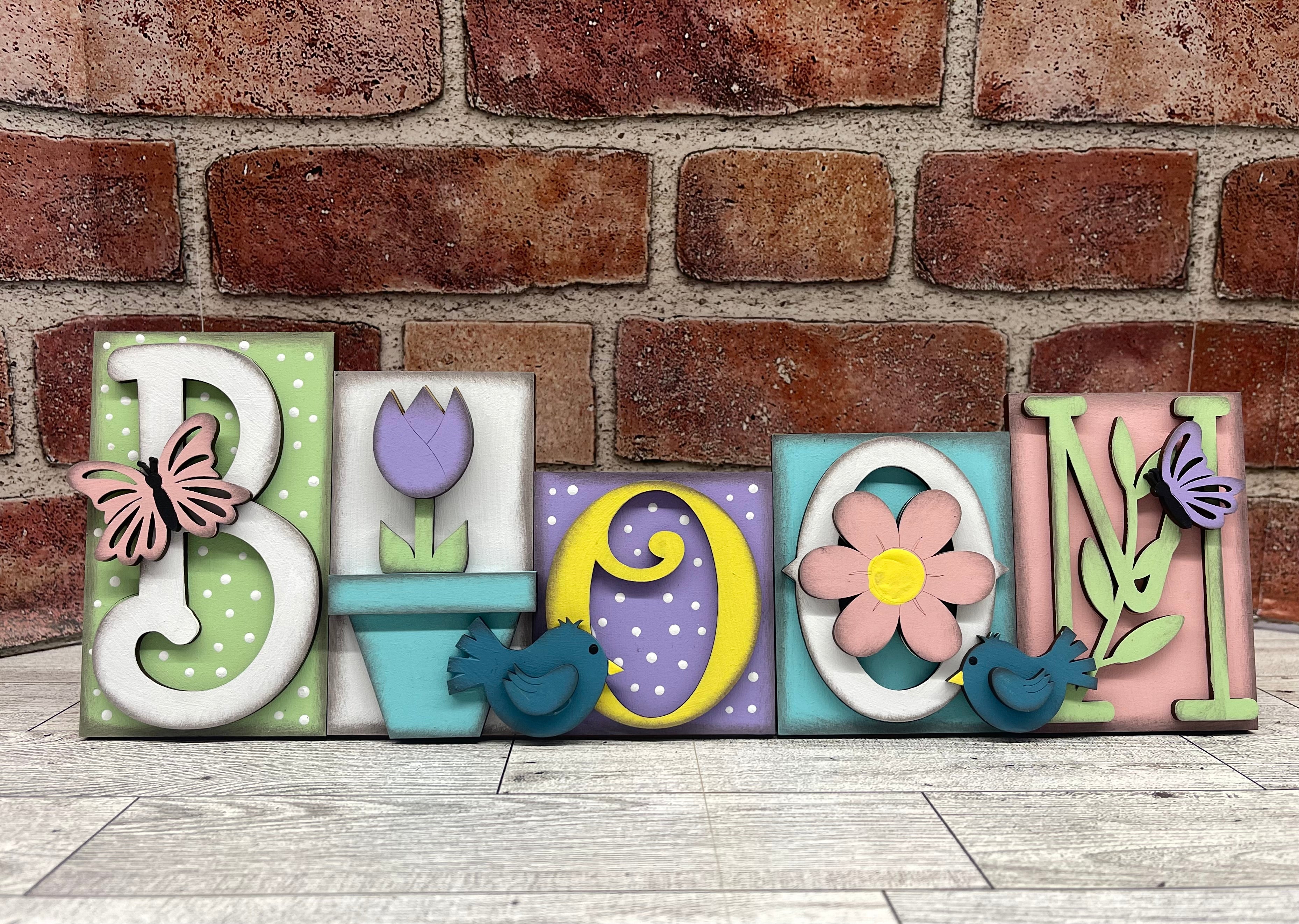 Bloom Word Stander, unpainted wooden cutouts - diy kit ready for you t ...
