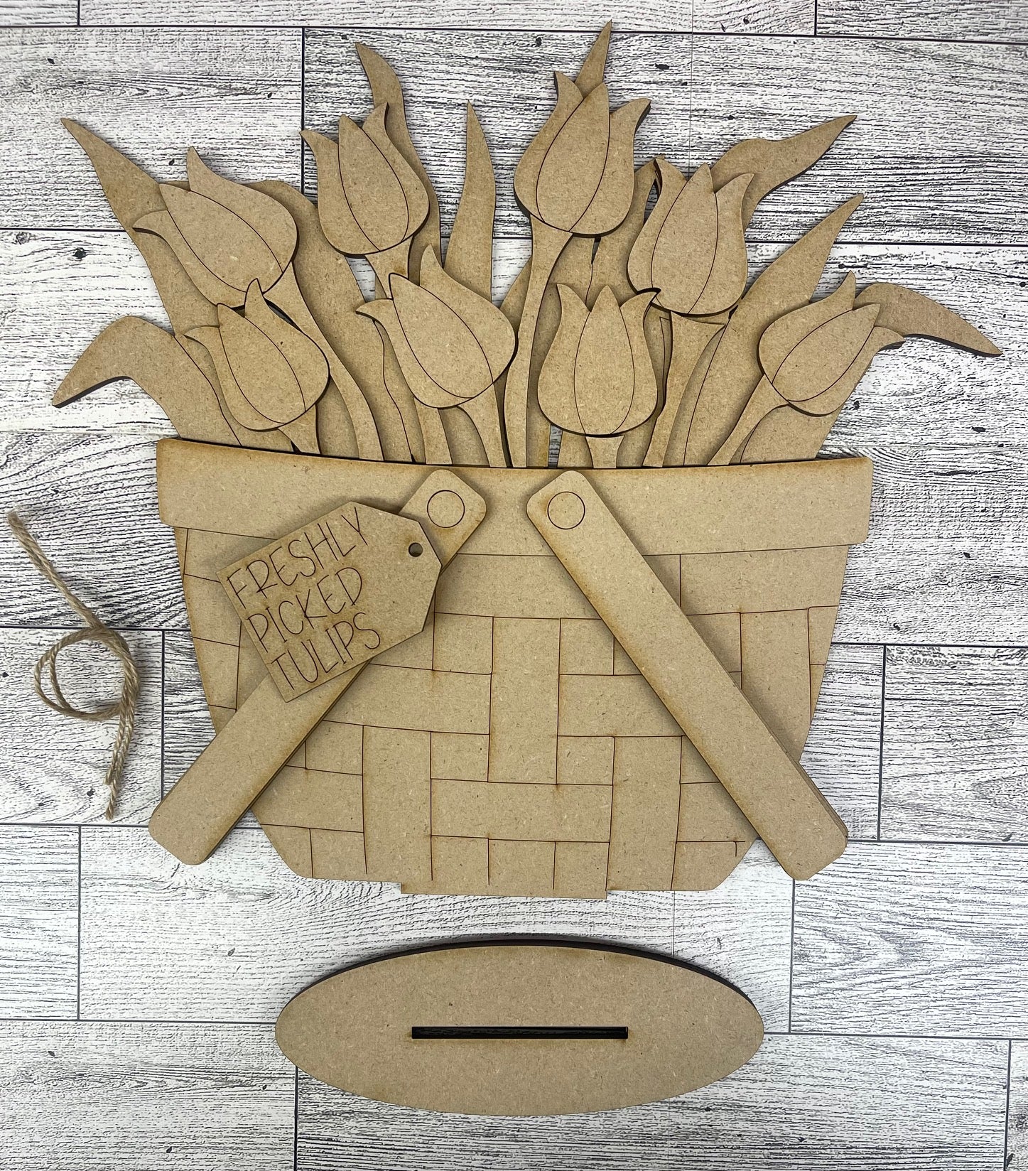 Tulip Flowers Insert only or with basket - unpainted wooden cutouts, r ...