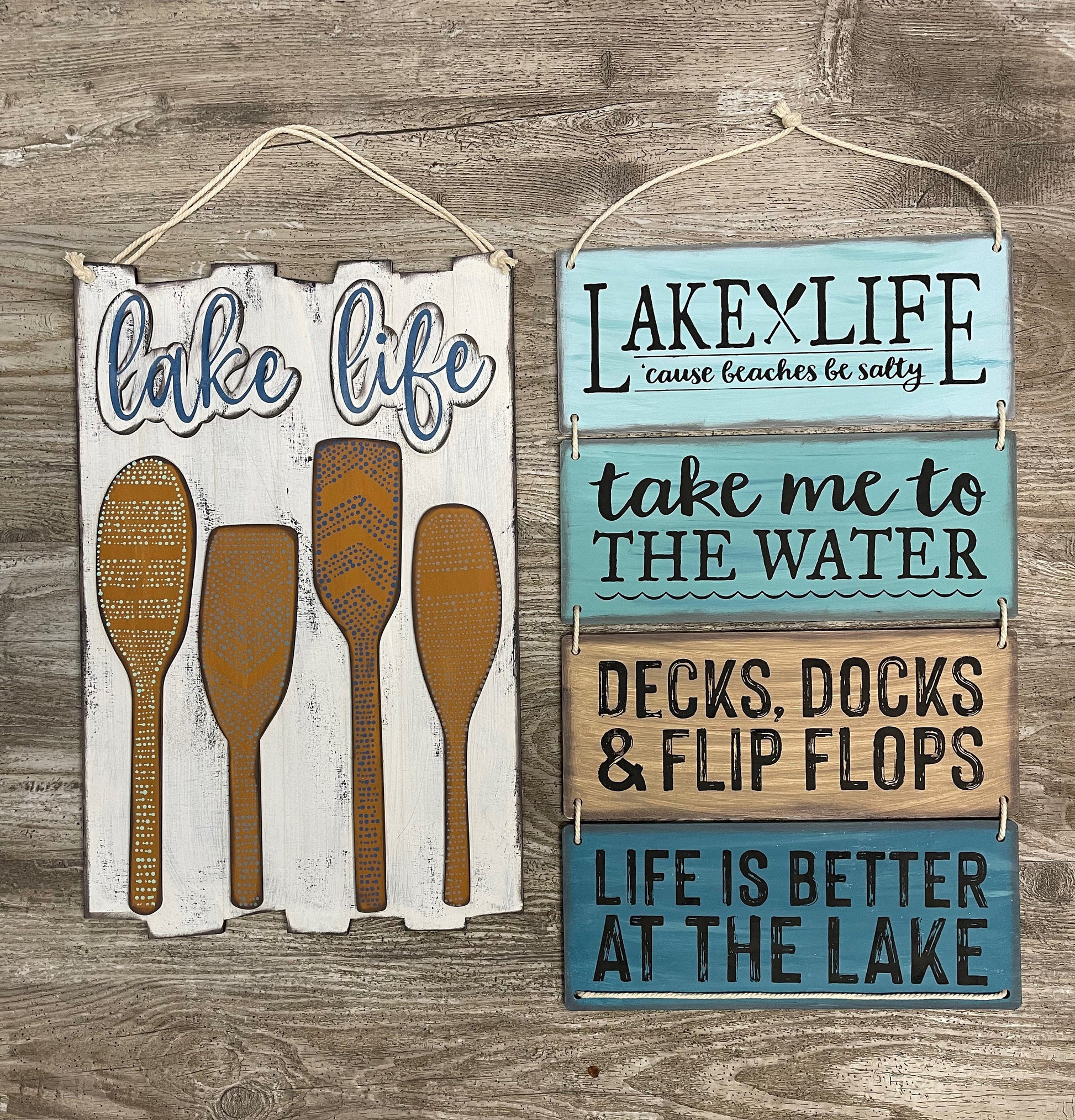 Lake Life sign with cutouts, includes back sign, unfinished wood cutou ...